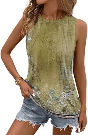 Generic Debardeur Femme Chic et &eacute;l&eacute;gant Chemisier sans Manche Imprim&eacute; D&eacute;bardeur Crop Top Ete Haut Chic et Elegant Fluide Ample Caraco Vetement Femme Tee Shirt