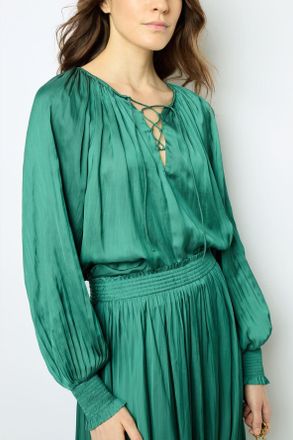 Gerard Darel Blouse en satin pliss&eacute; - BABETH - Emeraude