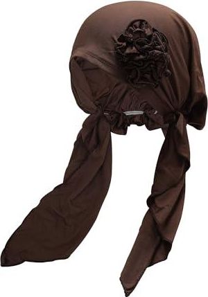 ZLYC Bonnet turban chimio pour femme - Foulard pré-noué - Chapeau léger, Fleur décorative marron, taille unique