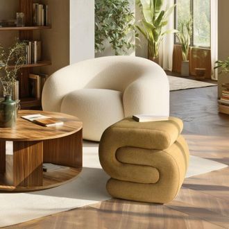 Macabane LEOPOLD - Pouf en tissu effet velours jaune moutarde