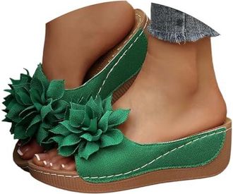 Generico Sandales d&eacute;t&eacute; &agrave; plateforme enfiler bout ouvert talon fleurs respirantes d&eacute;contract&eacute;es chaussures plage femme confortables (Green, 40)