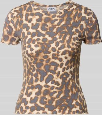 Jake*s Casual T-Shirt mit Animal-Print und Rundhalsausschnitt