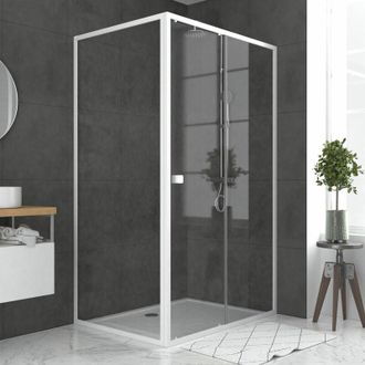 Aurlane Aurlane - pack porte de douche coulissante blanc 120x185cm + retour 90 verre transparent 5mm - whity slide 120