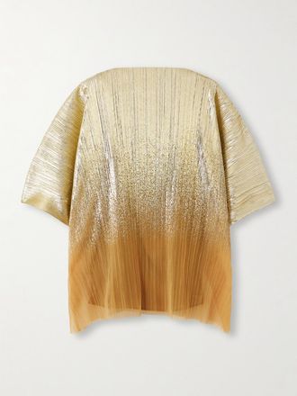 Dima Ayad Bluse Aus Plissiertem T&uuml;ll In Metallic-optik - Gold