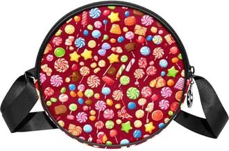 Generic Circle Sac &agrave; bandouli&egrave;re pour femme, petit sac &agrave; bandouli&egrave;re rouge bonbon avec fermeture &eacute;clair, bretelles r&eacute;glables, sac &agrave; main rond d&eacute;contract&eacute; pour