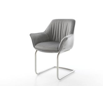 DELIFE Freischwinger Keila-Flex mit Armlehnen Samt Grau Freischwinger rund Edelstahl, Esszimmerst&uuml;hle