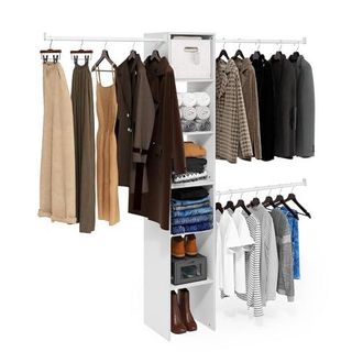 Furinno Fano Kleider- & Schrankaufbewahrungs-Organizer Regal-Turm mit 3 Kleiderstangen, Wei&szlig;