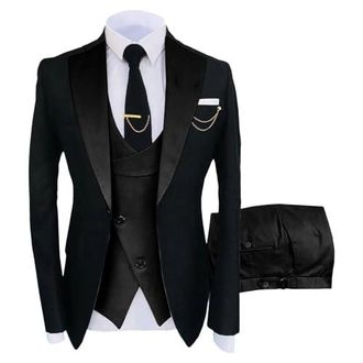 Generic Costume 3 pièces pour homme - Coupe ajustée - Élégant smoking pour mariage, bal de fin dannée, costume formel daffaires - Gilet et pantalon, Noir, 4XL