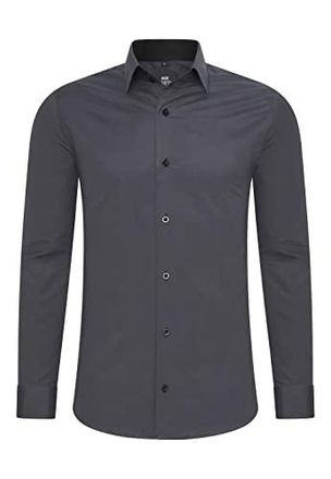 Rusty Neal Chemise pour homme - Coupe ajust&eacute;e - Manches longues - Stretch - Contraste - Chemise daffaires - Chemise d&eacute;contract&eacute;e, anthracite, XL
