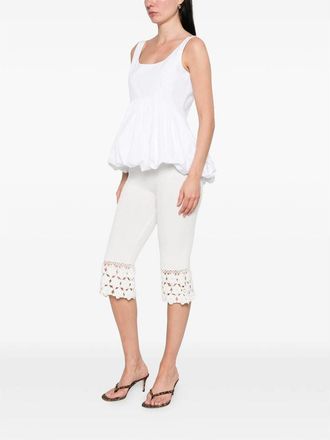 Ganni Ribbed Organic Cotton with Crochet Trim Cropped Trousers - White