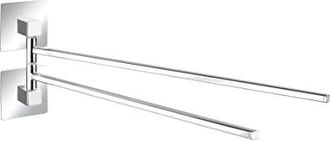 WENKO Turbo-Loc Edelstahl Handtuchhalter Quadro, 2 bewegliche Arme, Befestigen ohne Bohren, Edelstahl, 3,5 x 14 x 40 cm