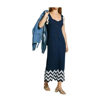 Pepe Jeans London Geometrisches Strickkleid in Marineblau und Wei&szlig; - - Dresses - Damen - Blau - S