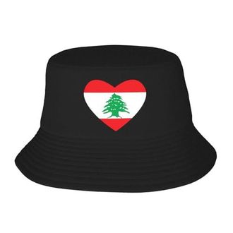 Generic Chapeau De Seau Unisexe Drapeau du Liban Coeur Chapeau De Plage Respirant &Eacute;t&eacute; Bonnet De Soleil, pour De P&ecirc;che, La Randonn&eacute;e, Le Camping, 56-58cm
