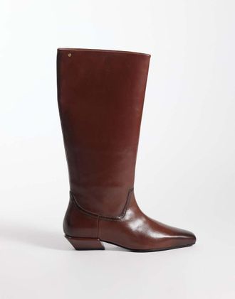 Bronx Vienn-a bottes &agrave; bout carr&eacute; hauteur genou en cognac-Marron