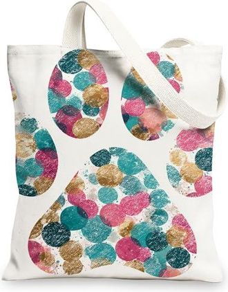 Generic Sacs fourre-tout en toile à pois abstraits, sacs à provisions réutilisables, légers et lavables en toile écologique B, blanc, 13x15 Inch