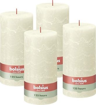 Bolsius Bougie Rustique Pilier XXL - Ivoire - Lot de 4 - Longue Durée de Combustion 125 Heures - Sans Parfum - Cire Végane Naturelle Incluse - Sans Huile de P
