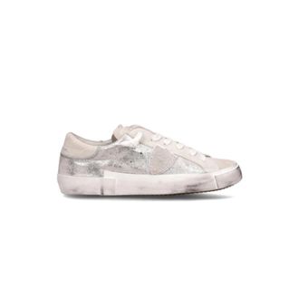 Philippe Model Vintage Silberne Leder Low-Top Sneakers - - Shoes - Damen - Grau - 39 EU