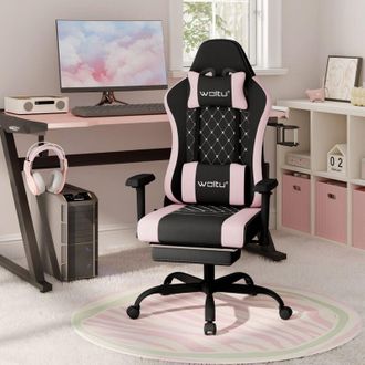 Woltu Gaming Stuhl ergonomisch, Racing Gamer Sessel, Computerstuhl mit Rollen, Kopfst&uuml;tze, Fu&szlig;st&uuml;tze, Lendenkissen, Drehstuhl 150 kg, aus Netzstoff