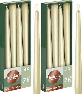 Bolsius Bolsius Glatte Spitzkerzen - Metallic Silber-Wei&szlig; - Set 4 St&uuml;ck im Karton - 24,5 cm - Dekorative Haushaltkerzen - Brenndauer 7 Stunden - Unparf&uuml;mierte