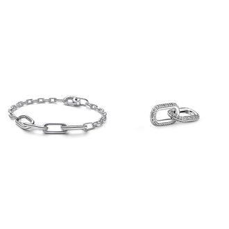 Pandora Pandora ME Schmales Gliederarmband 17,5cm aus Sterling Silber & ME Styling Pav&eacute; Doppel-Link aus Sterling Silber; nur kompatibel Me Armb&auml;ndern; H&ouml;he: 8
