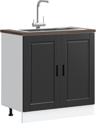 vidaXL Vidaxl - Meuble bas pour &eacute;vier Porto noir 80x46x81,5 cm bois ing&eacute;nierie