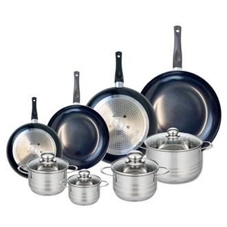 Fackelmann ELO 9755250 Batterie de cuisine 8 pièces, Ensemble de 4 Poêles de cuisson 20, 24, 28 et 32 cm et 4 faitouts 12, 14, 16 et 20 cm Elo Prima Brillant, in