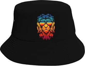 Generic Funky Chapeau Bob Lion avec des Lunettes rétro stylées Chapeaux de Soleil de Plage Pliable Bonnet de Soleil pour Filles Randonnée Adultes