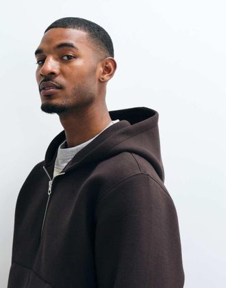 Jack & Jones Hoodie im Scuba-Stil mit durchgehendem Zwei-Wege-Rei&szlig;verschluss in Braun