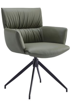 Dieter Knoll Collection Armlehnstuhl, Olivgr&uuml;n, Metall, Leder, Echtleder, Rindleder, Drehkreuz, 64x86x63 cm, Lederauswahl, Sitzfl&auml;che 360&deg; drehbar, automatische R&uuml;ckholfunkti