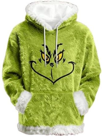 Generic Le Grinch Sweat A Capuche Femme De Pyjama Noel Sweatshirts Plaid Oversize Sweet 2025 Costume Deguisement Vetement V&ecirc;tements Moche Polaire Femmes Chaud