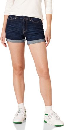 Amazon Essentials Damen Jeansshorts In Schmaler Passform Mit Mittelhohem Bund, 10 cm, Dunkle Waschung, 34