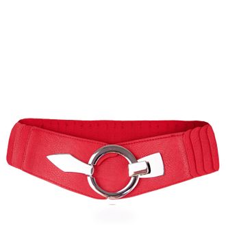 Glamexx24 Elastischer Damen Tailleng&uuml;rtel g&uuml;rtel 6cm breiter H&uuml;ftg&uuml;rtel mit silberner Ring (Rot, Taillenweite 75cm-110cm)