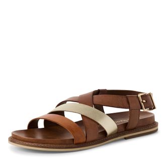 Marco Tozzi Damen Sandalen flach aus Leder Sommer, Braun (Cognac Comb), 40 EU