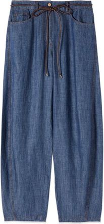 Oltre Femme, Jeans, Bleu, Taille: 38 FR Pantalon Barrel &agrave; Effet Denim