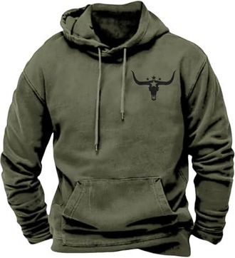Generic Sweat à capuche aztèque pour homme - Style vintage cowboy - Style western - Motif ethnique - Manches longues - Avec poche, A05-Crâne de taureau vert a