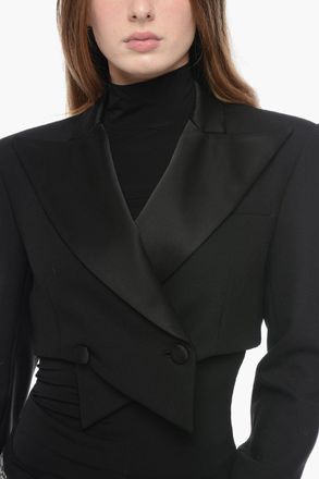 LaQuan Smith Kurz geschnittener, &uuml;berkreuzter Blazer mit Satin-Revers LaQuan Smith