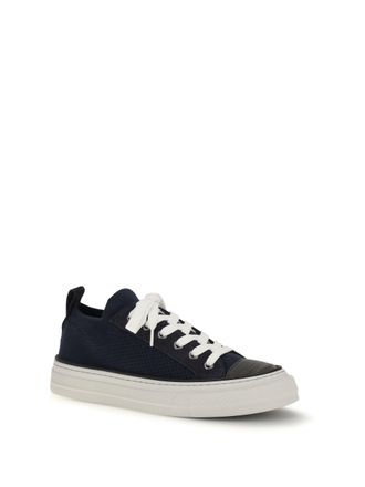 Brunello Cucinelli Womens Cotton Knit And Suede Sneakers Abisso