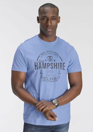 DELMAO T-Shirt DELMAO, Herren, Gr. L (52/54), blau (hellblau), Single Jersey, Obermaterial: 100% Baumwolle, bedruckt, normal, Rundhals, Shirts T-Shirt, Kurza