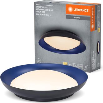 Ledvance Orbis Plate LED-Deckenleuchte, schwarz-blau, 45W, 2200lm, 3000K, 480mm, 830 freundliches Warmwei&szlig;, durch Kicken in 3-Stufen dimmbar, IP20 Schutz, Mont