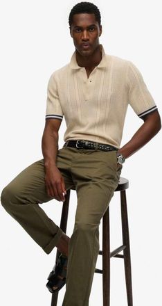 Superdry Polo &agrave; manches courtes en maille textur&eacute;e - Gr&egrave;ge-Blanc