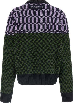 Marni Jacquard Geometric-Patterned Wool Sweater - Green