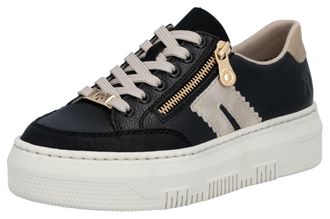Rieker Plateausneaker RIEKER, Damen, Gr. 42, beige (schwarz, hellbeige), Leder, Lederimitat, kontrastfarbene Details, Schuhe Plateausneaker, Schn&uuml;rschuh, Hal