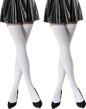 Satinior Chaussettes Hautes de Cuisse et de Genou en Coton Blanc (23,6 Pouces)