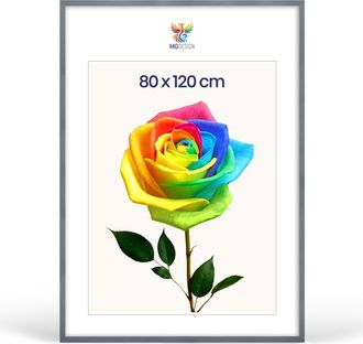MG Design Bilderrahmen 80 x 120 cm - Posterrahmen mit Grau Holzrahmen (Echtholz) und bruchsicherem Acrylglas, Hoch & Quer mit verst&auml;rkter Wandaufh&auml;ngung