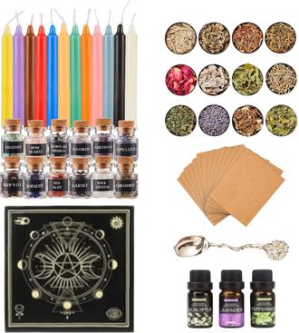 Generic Hexenbedarf - Umfassendes Ritualzubehör, Premium-Magie-Starterset, Kristalle, Kräuter, Kerzen Und Steine | Ideales Spirituelles Werkzeugset Zur Verbes