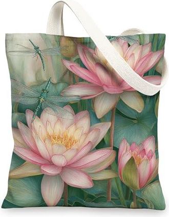 Generic Sac fourre-tout en toile motif floral botanique réutilisable, style vintage élégant, léger, lavable, pêche, 13x15 Inch