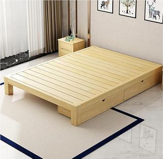 Generic Cadre de lit scandinave en bois massif avec tiroir de rangement - Lit plateforme japonaise de 30,5 cm - Meubles de chambre à coucher en bois naturel p