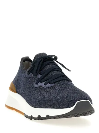 Brunello Cucinelli Mens Blue Cotton Athletic Sneakers