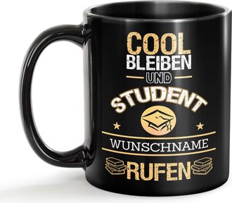 Tassendruck Schwarze Tasse für Student mit Name - Cool bleiben und Name rufen - Geschenk für Kollegen zum Geburtstag | Personalisierte Geschenke, Keramik Schwarz,