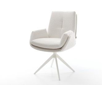 DELIFE Drehstuhl Clea-Flex Boucl&eacute; Creme-Wei&szlig; Kreuzgestell breit Wei&szlig; 360&deg; drehbar Wippfunktion, Esszimmerst&uuml;hle